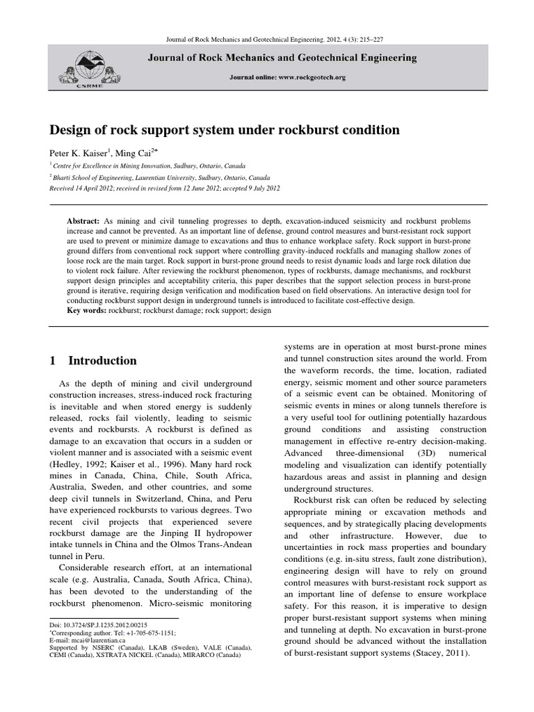 Design of Rock Support System Under Rockburst Condition PDF | PDF ...