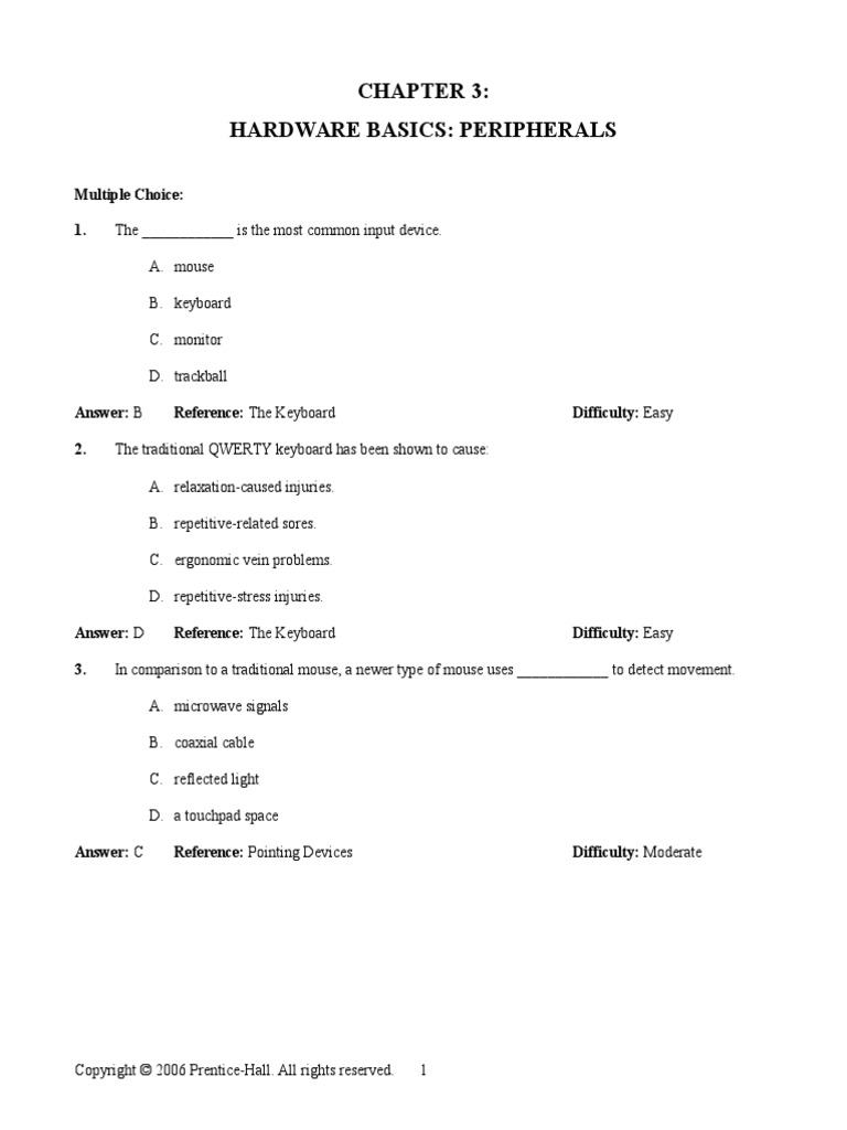 Hardware Basics: Peripherals: Multiple Choice: 1 | PDF | Printer ...
