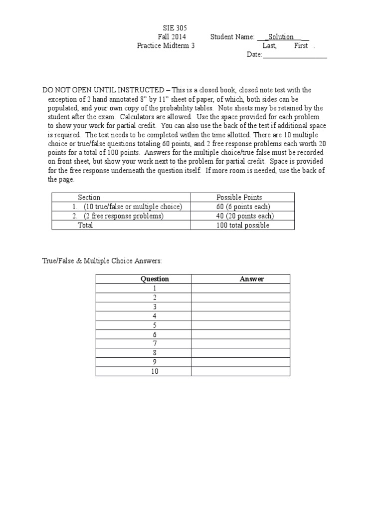 Practice Midterm 3 | PDF | Confidence Interval | Multiple Choice