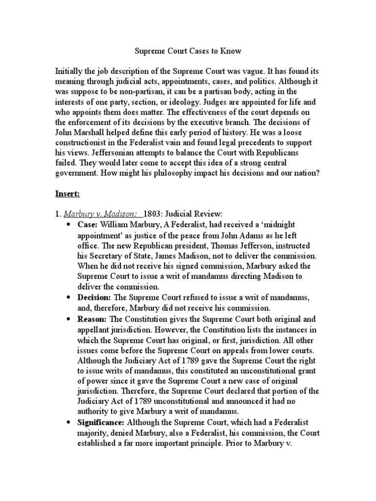 Key Supreme Court Cases Explained | PDF | United States Constitution ...