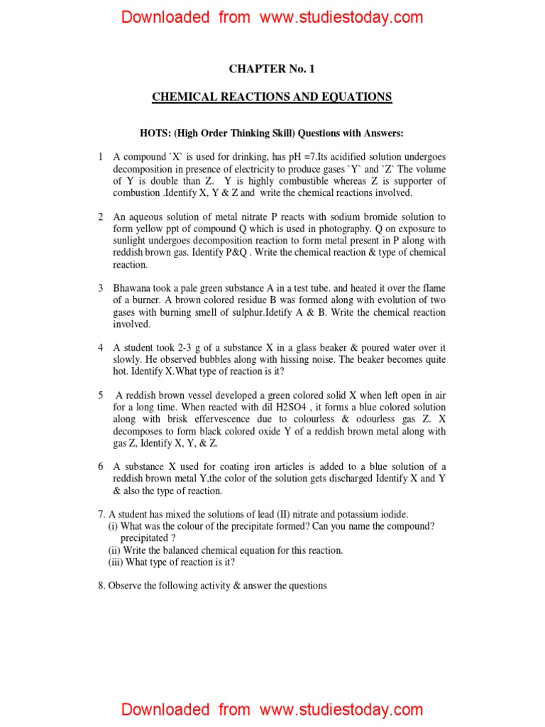 Class 10 Chemistry: HOTS Questions & Answers | PDF | Digestion | Pancreas
