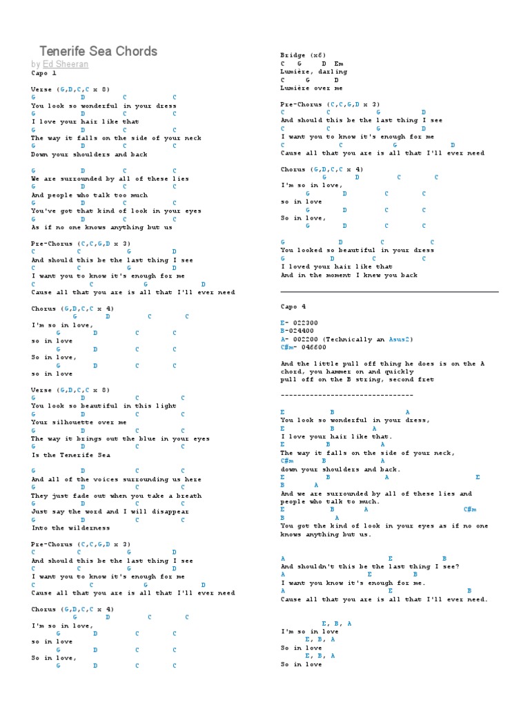 Tenerife Sea Chords: by Ed Sheeran | PDF | Song Structure | Leisure