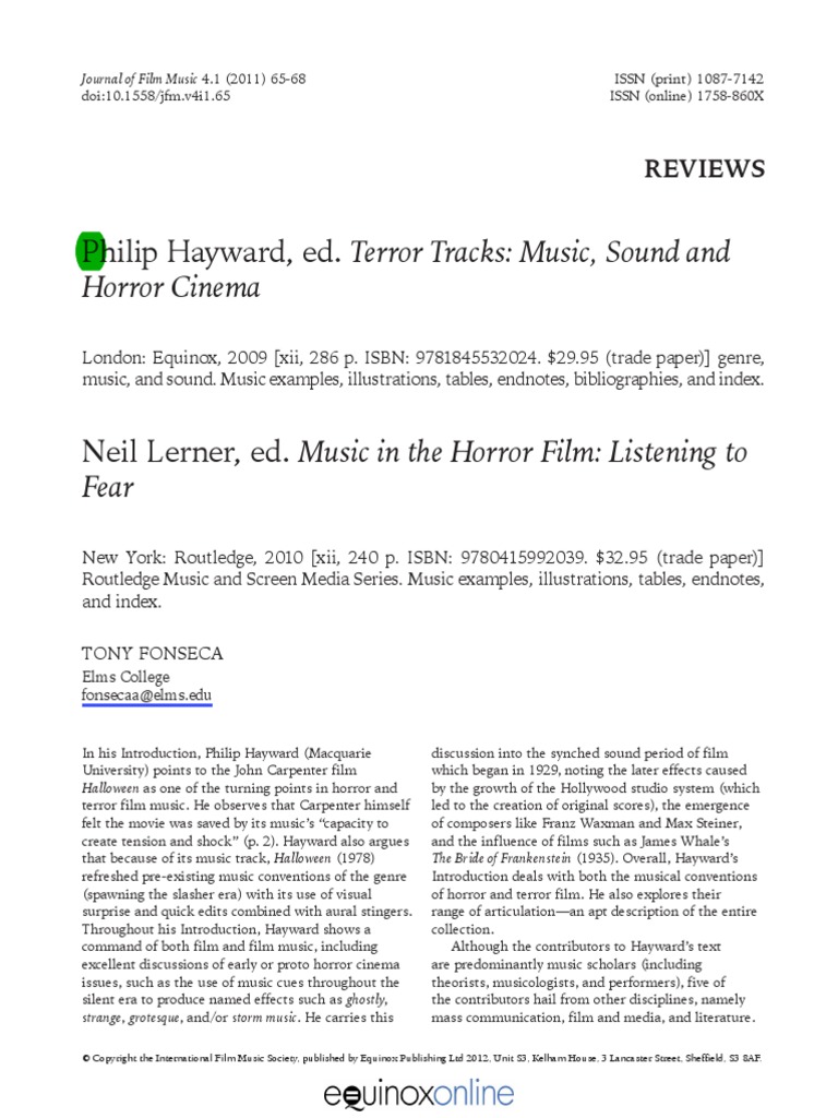 Terror Tracks - Music, Sound and Horror Cinema (Review) | PDF | Horror ...
