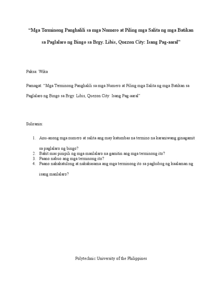 Filipino Thesis - Proposal | PDF