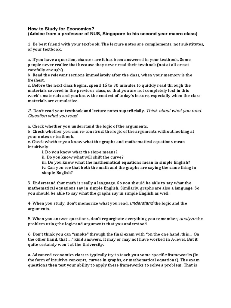 How To Study Economics | PDF | Understanding | Test (Assessment)