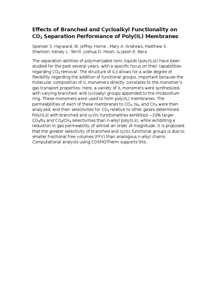 Effects of Branched and Cycloalkyl Functionality On CO Separation ...