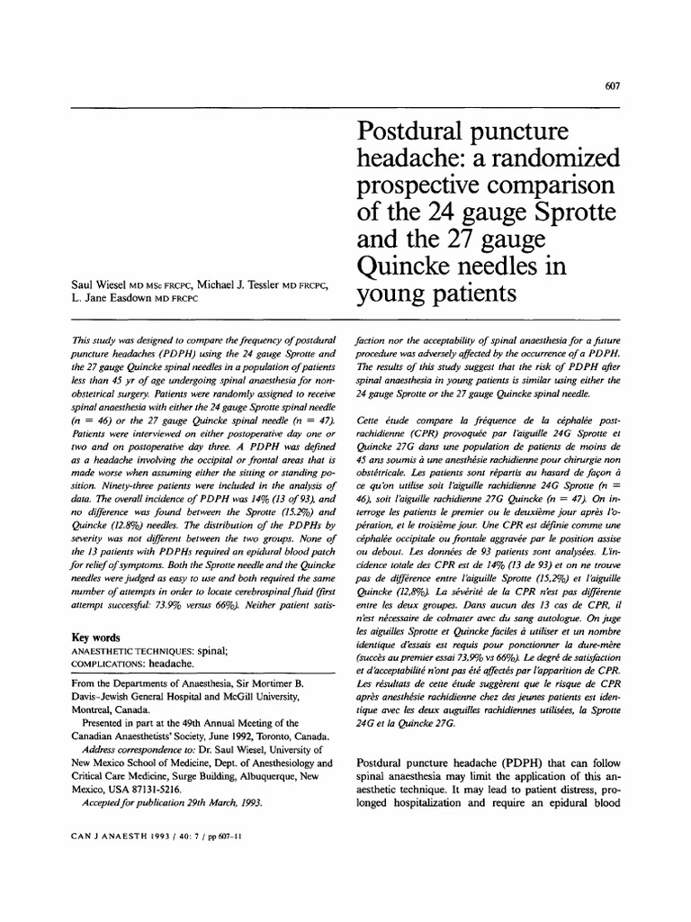 24 G Sprotte and 27 G Quincke Needle | PDF | Anesthesia | Symptoms And ...