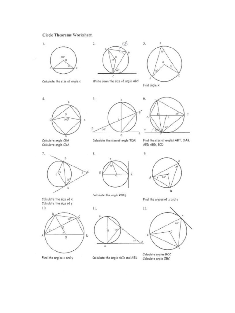 Circle Theorems Worksheet | PDF