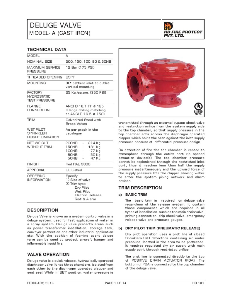 Deluge Valve A | PDF | Fire Sprinkler System | Valve