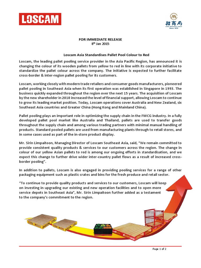 Loscam Asia Standardises Pallet Pool Colour To Red | PDF | Pallet | Retail
