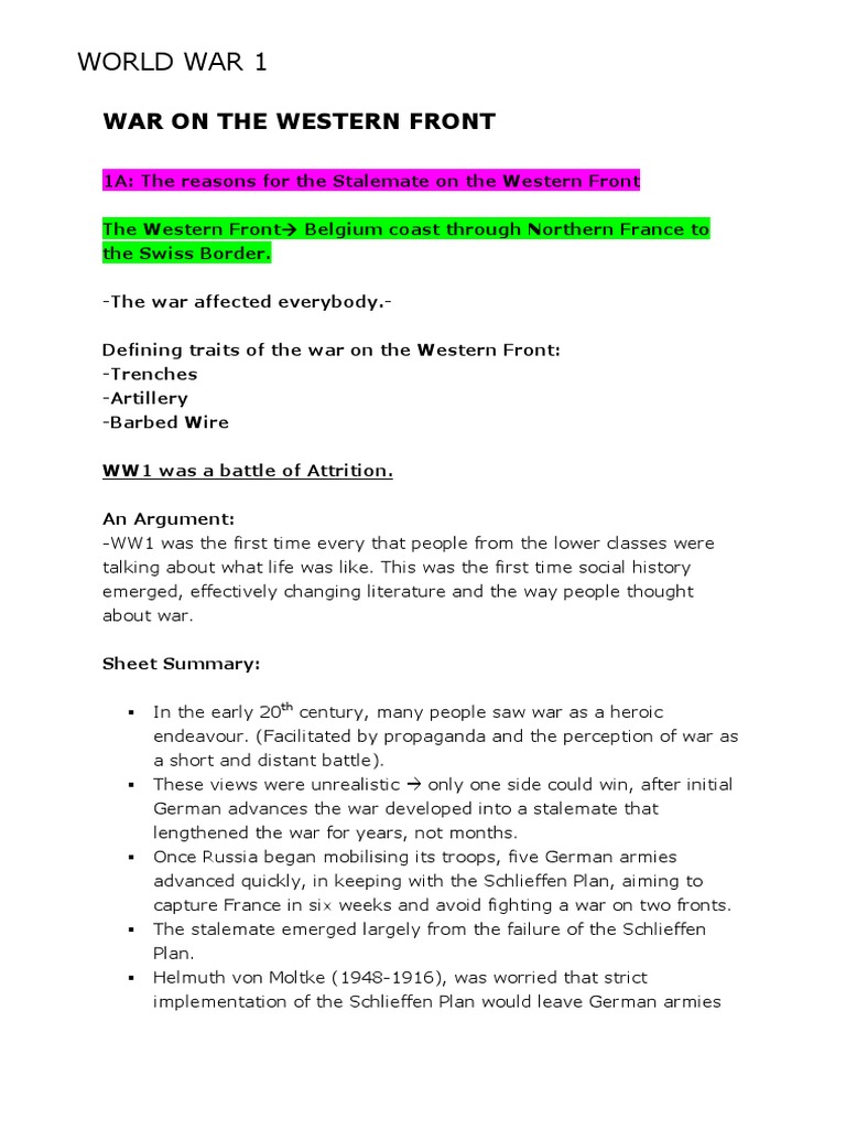 World War 1 HSC Notes (Modern History | PDF | Trench Warfare | Battle ...