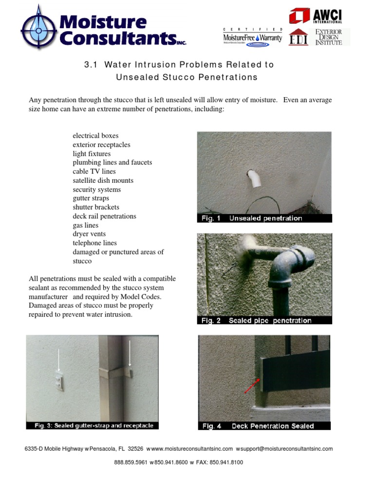 Water Intrusion Problems Related To Unsealed Stucco Penetrations | PDF ...