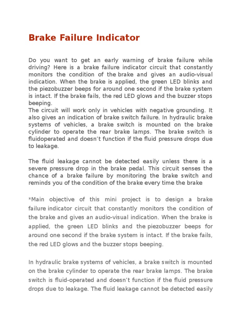 Brake Failure Indicator | Download Free PDF | Brake | Vehicles