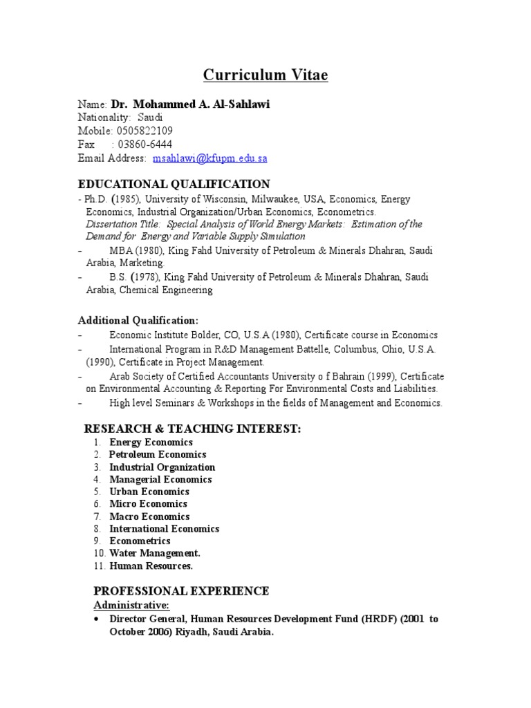 CV Alsahlawi KSA | Opec | Saudi Arabia | Free 30-day Trial | Scribd