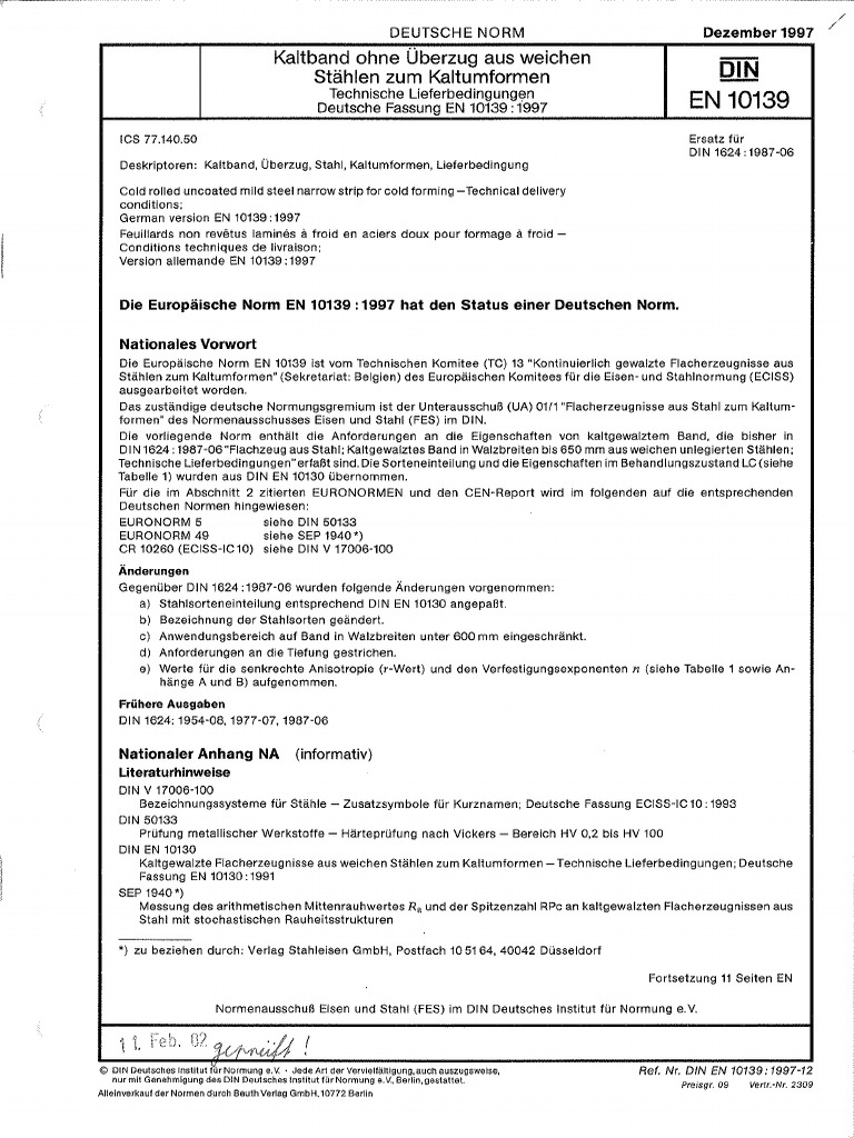 Din en 10139 - 12 1997 | PDF