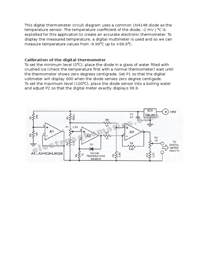 This Digital Thermometer Circuit Diagram Uses A Common 1N4148 Diode As ...
