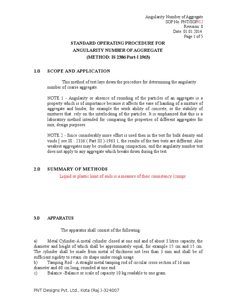 Determining Angularity: Standard Operating Procedure for Measuring the Angularity Number of ...