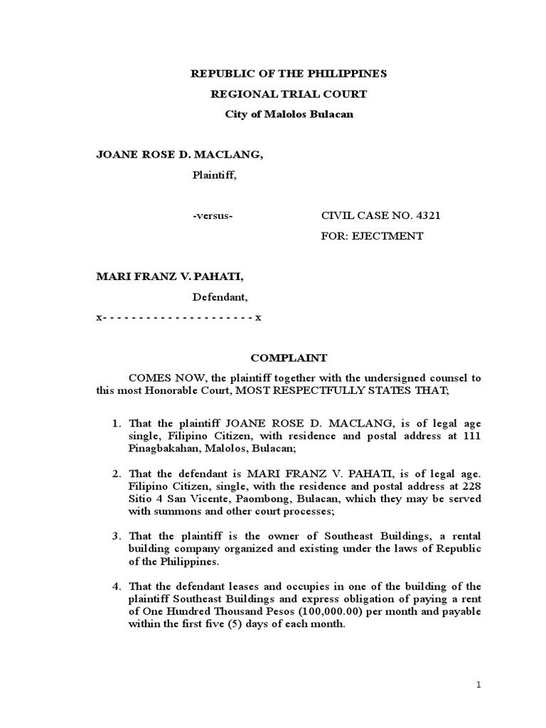 Republic of The Philippines Regional Trial Court City of Malolos ...