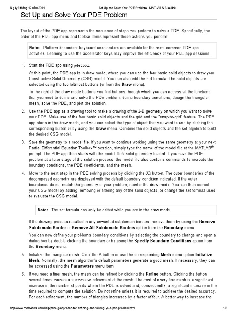 Set Up and Solve Your PDE Problem - MATLAB & Simulink | PDF | Partial ...
