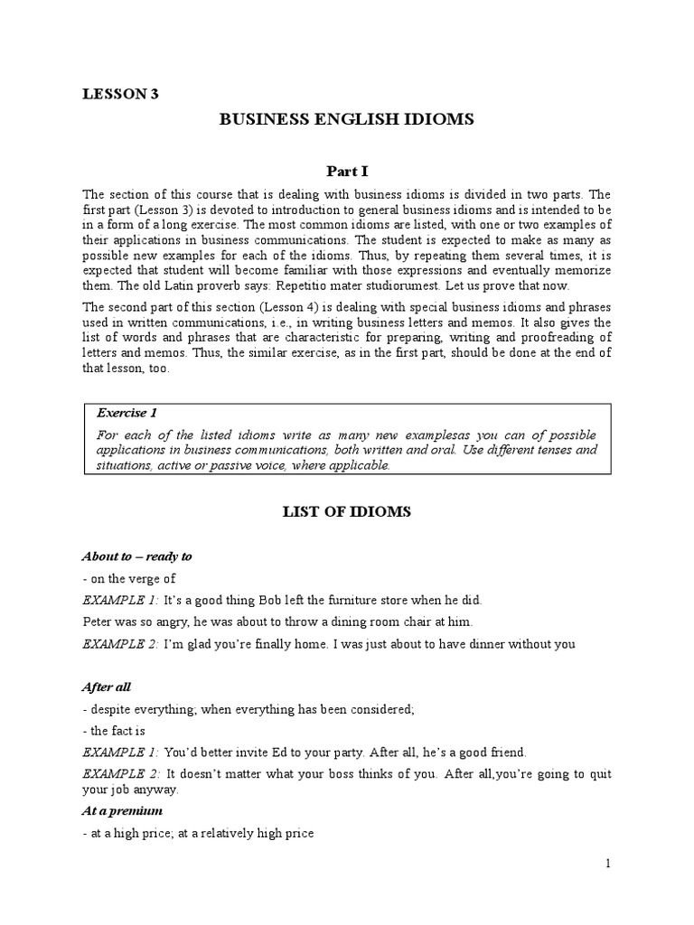 Business English Idioms: Lesson 3 | PDF | Idiom | Sales