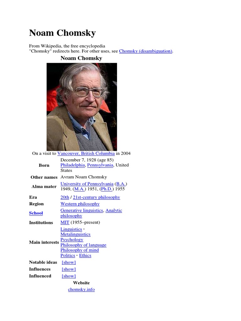 Noam Chomsky | PDF | Noam Chomsky | Language Acquisition