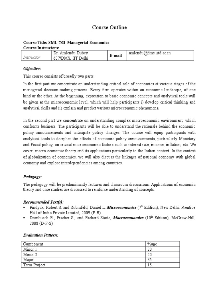 Managerial Economics - Course Outline | PDF | Monopoly | Macroeconomics
