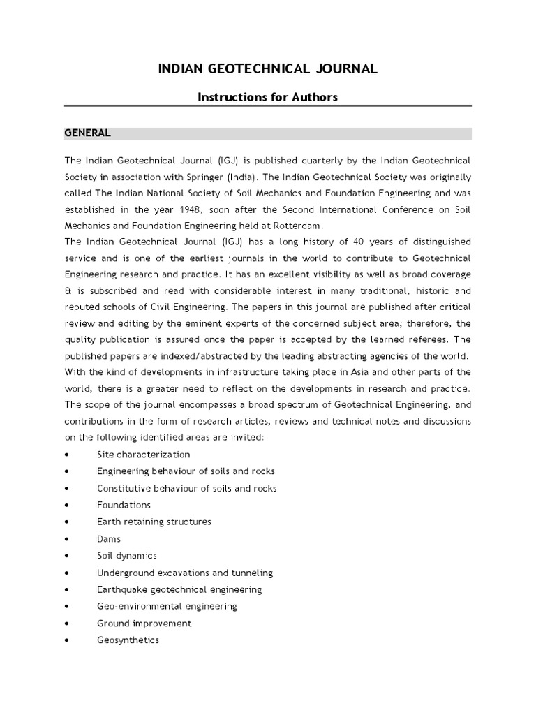 IGTJ - Instructions For Authors - Final - 21022012 PDF | PDF | Geotechnical Engineering | Citation