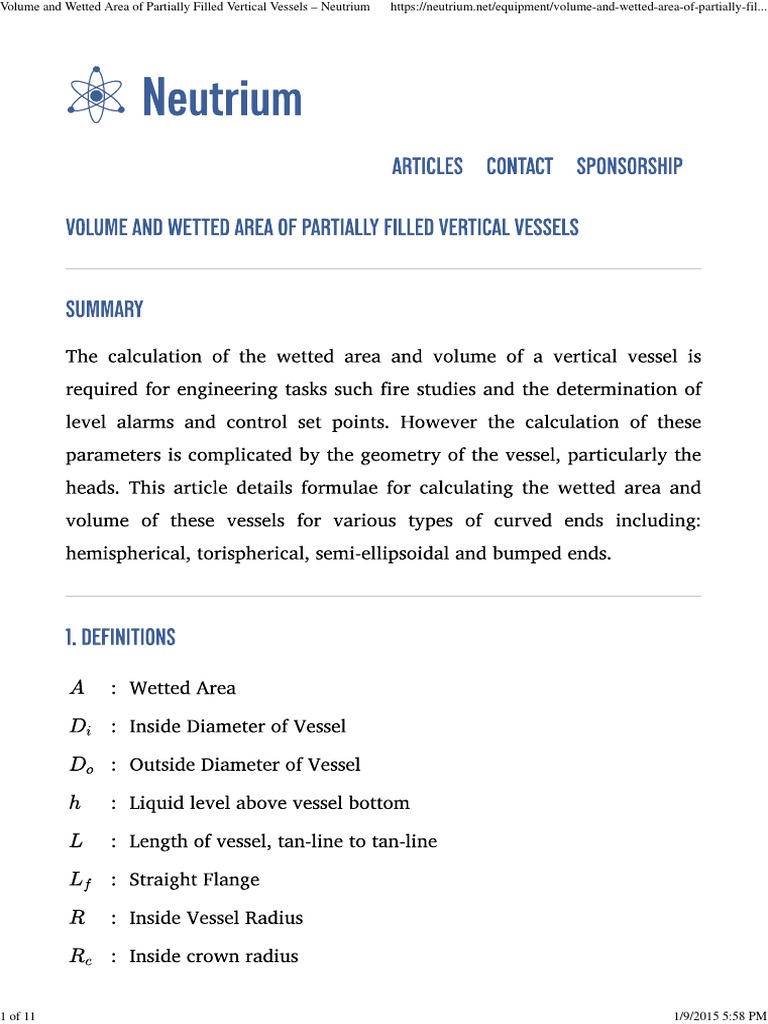 Wetted Area in Vertical Vessels | PDF