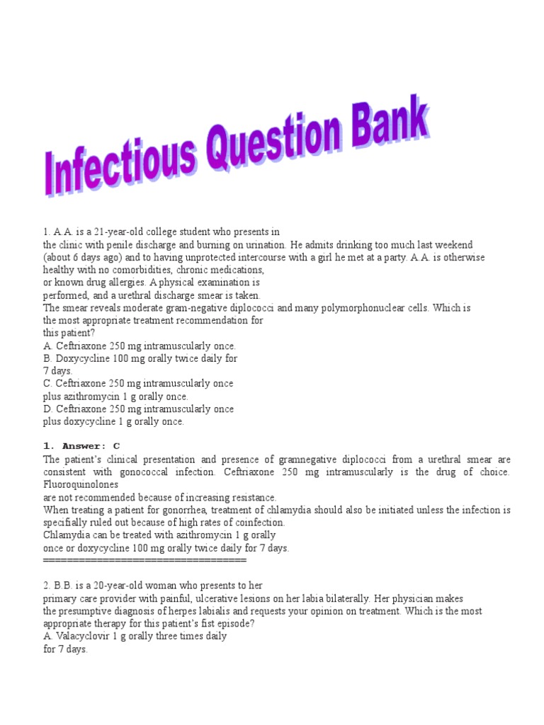 Infectious Question | Urinary Tract Infection | Pneumonia