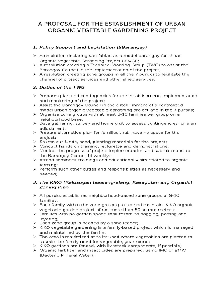 Urban Organic Vegetable Gardening Proposal | PDF
