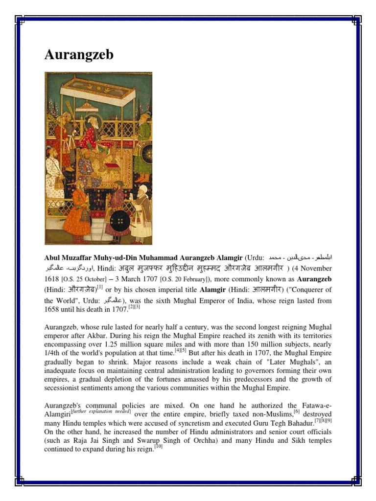Aurangzeb: Abul Muzaffar Muhy-ud-Din Muhammad Aurangzeb Alamgir (Urdu | PDF | Mughal Empire ...