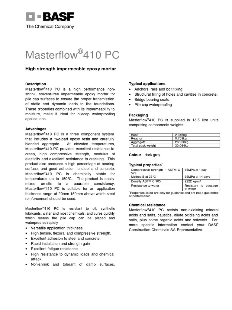 Master Flow 410 PC | PDF | Epoxy | Concrete