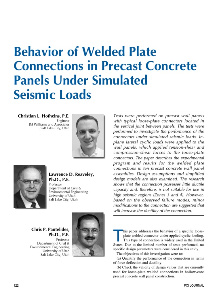 Behavior o Welded Plate Connections in Precast Concrete Panels Under ...
