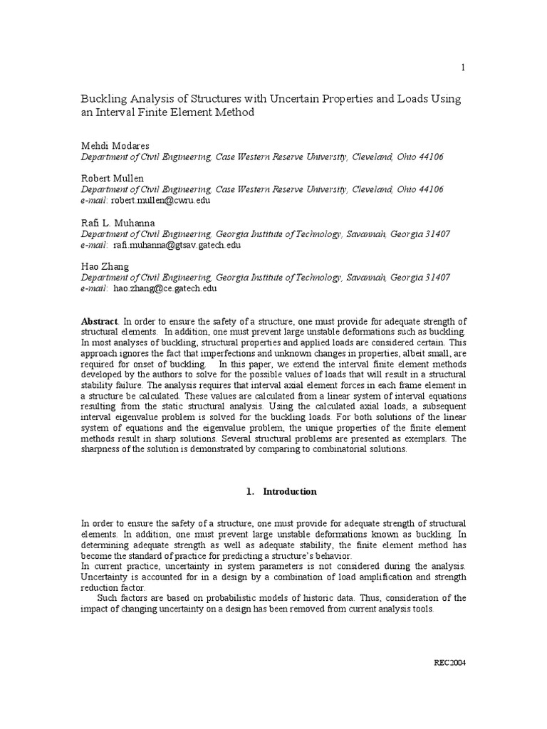 Buckling Analysis of Structures With Uncertain Properties and Loads Using An Interval Finite ...