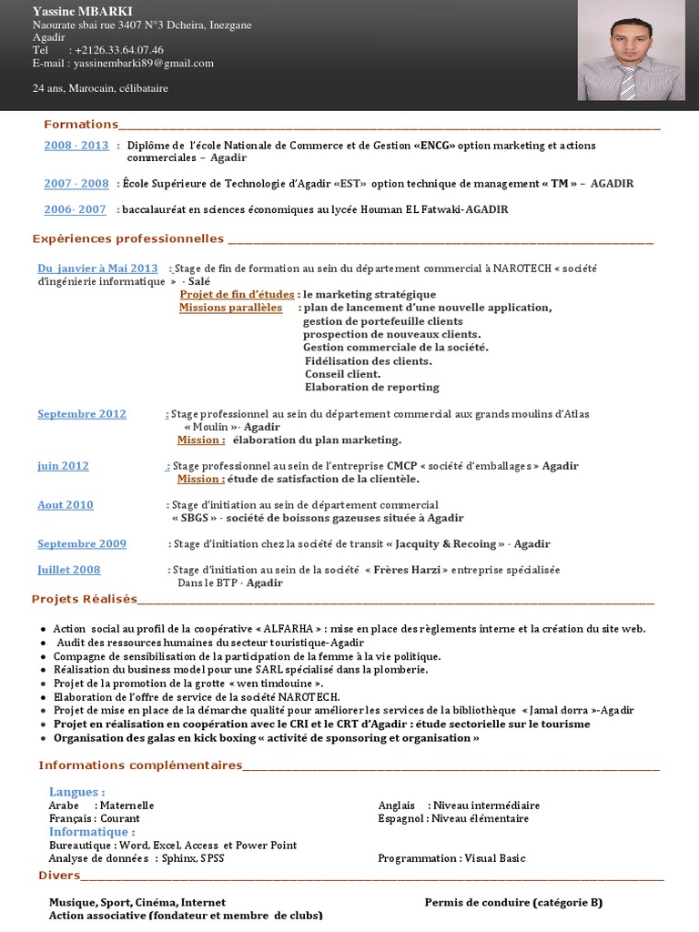 CV Yassine | PDF | Commerce | Business