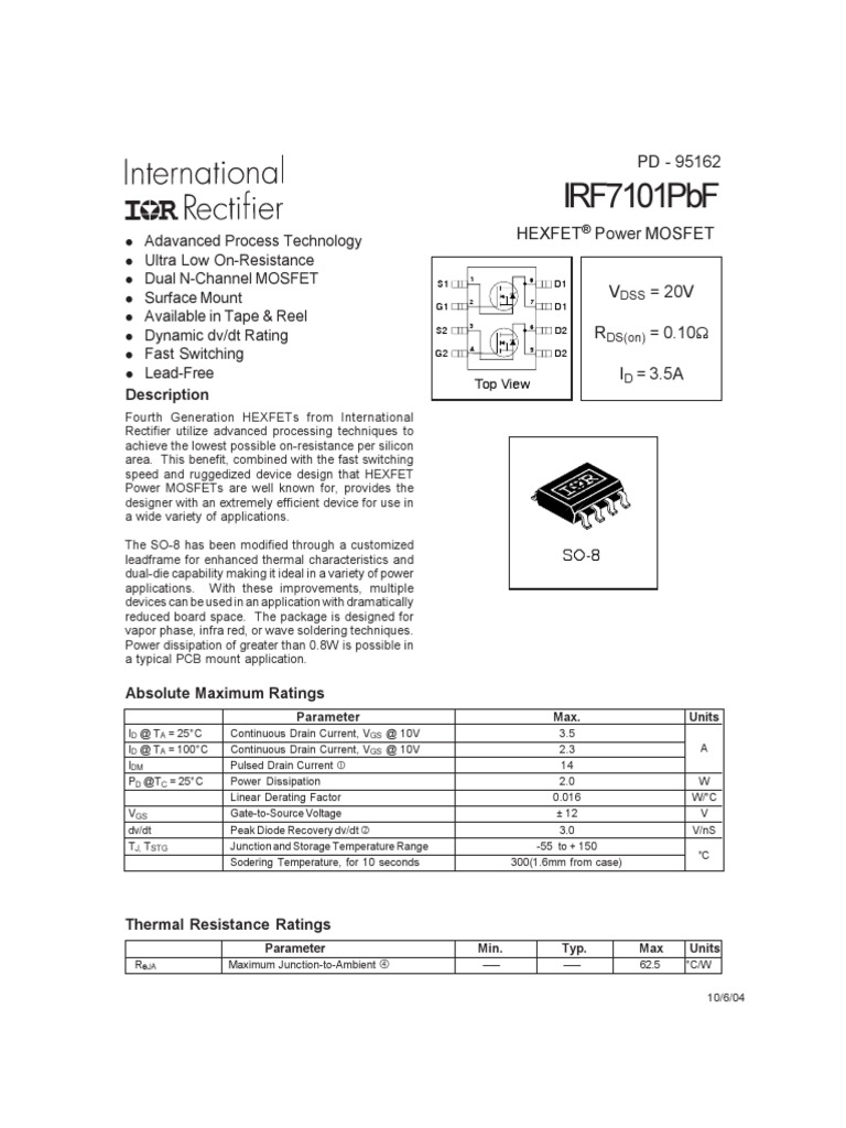 Irf 7101 | PDF | Field Effect Transistor | Mosfet