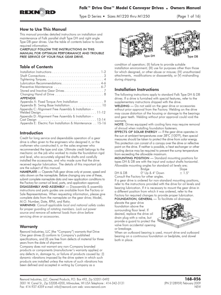 168-056 - Falk Drive One Model C, Type D Series, Sizes M1220-M1250 ...