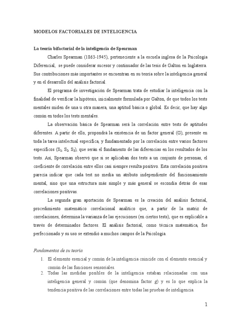 Modelo Bifactorial de Spearman | PDF | Análisis factorial | Teoría