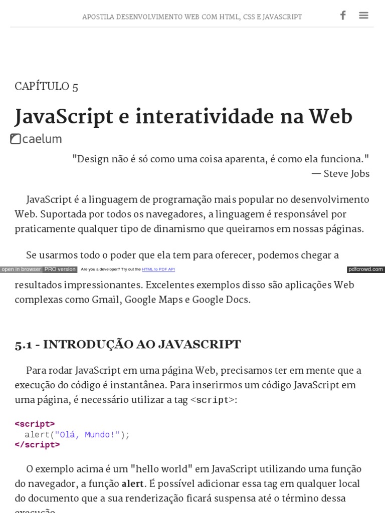 JavaScript para Desenvolvedores Web | PDF | Script Java | Html