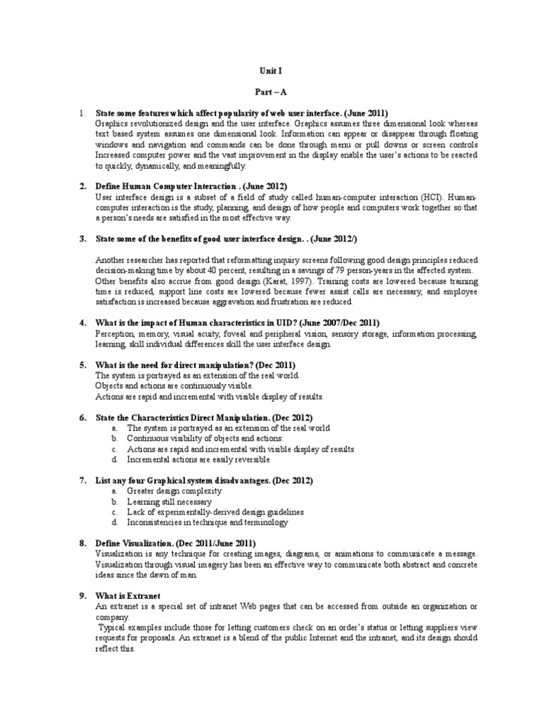 Uid 2marks Question and Answers | PDF | Graphical User Interfaces | Usability