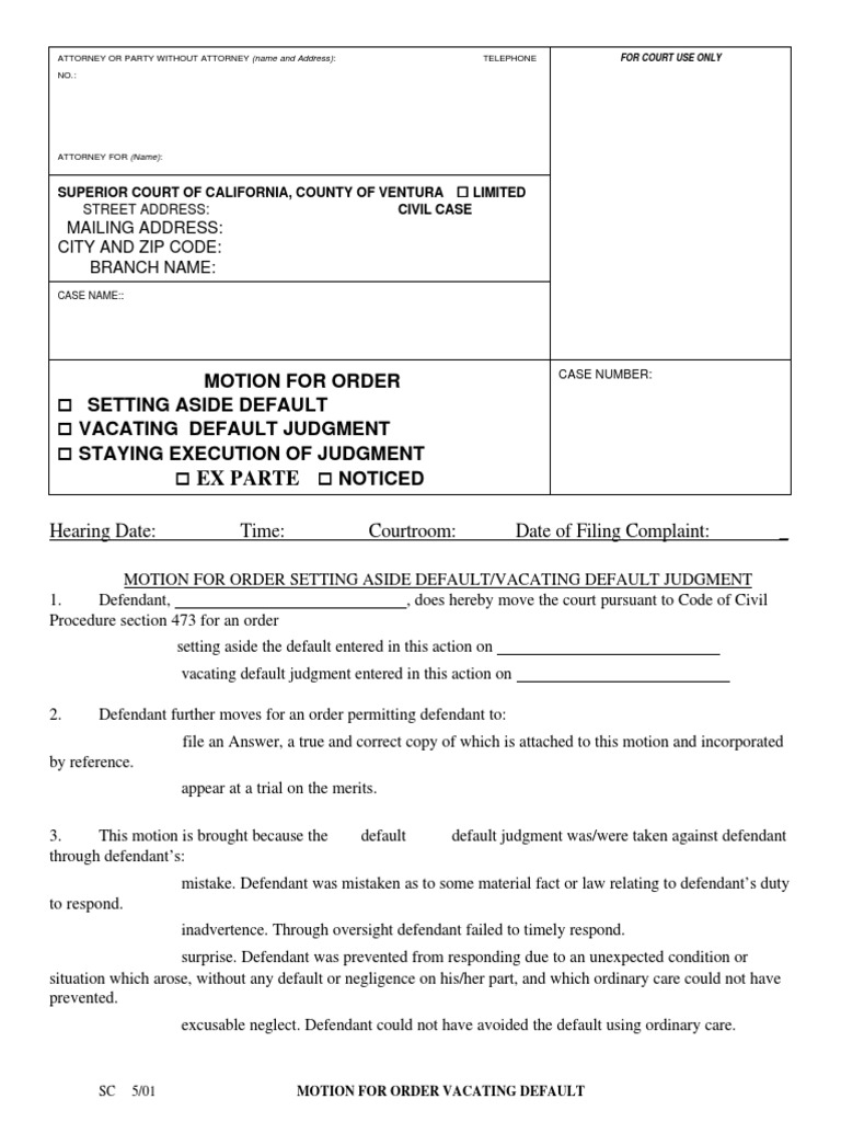 Motion to Vacate Default Judgment | PDF | Default Judgment | Complaint