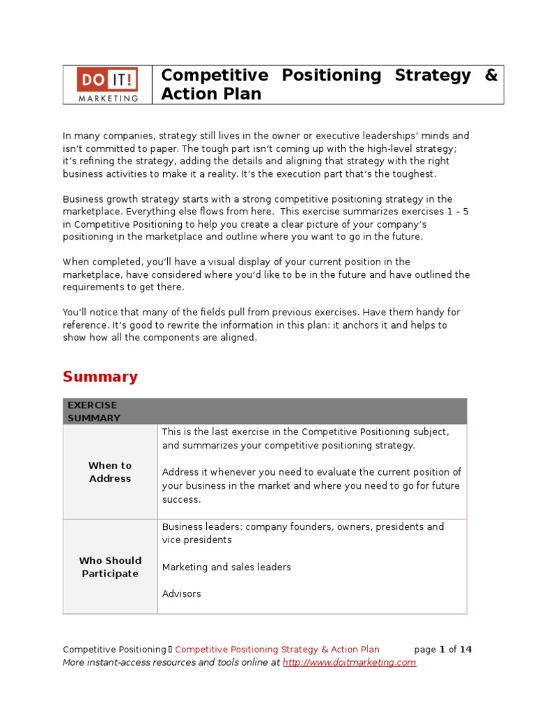 6 Competitive Positioning Strategy & Action Plan | PDF | Business