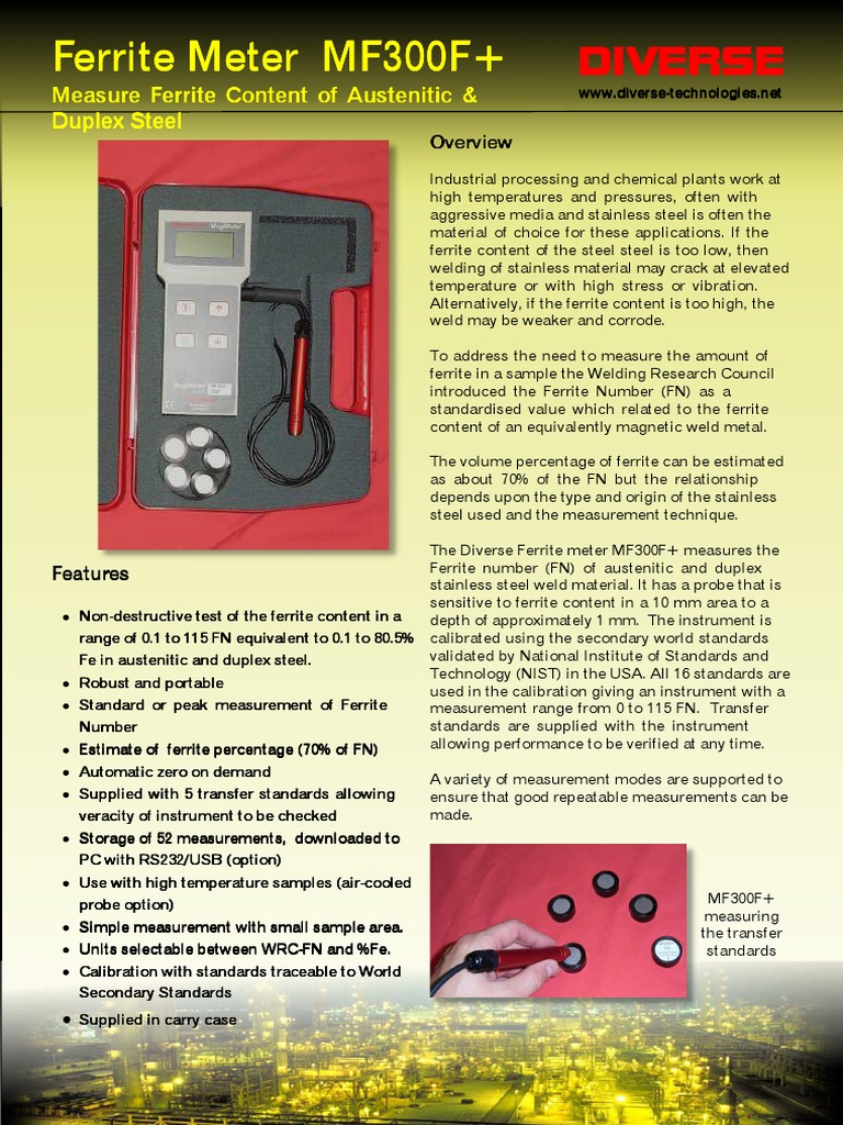 Ferrite (DIVERSE) Meter MF300F - Ferrite, Austenitic, Duplex Steel ...