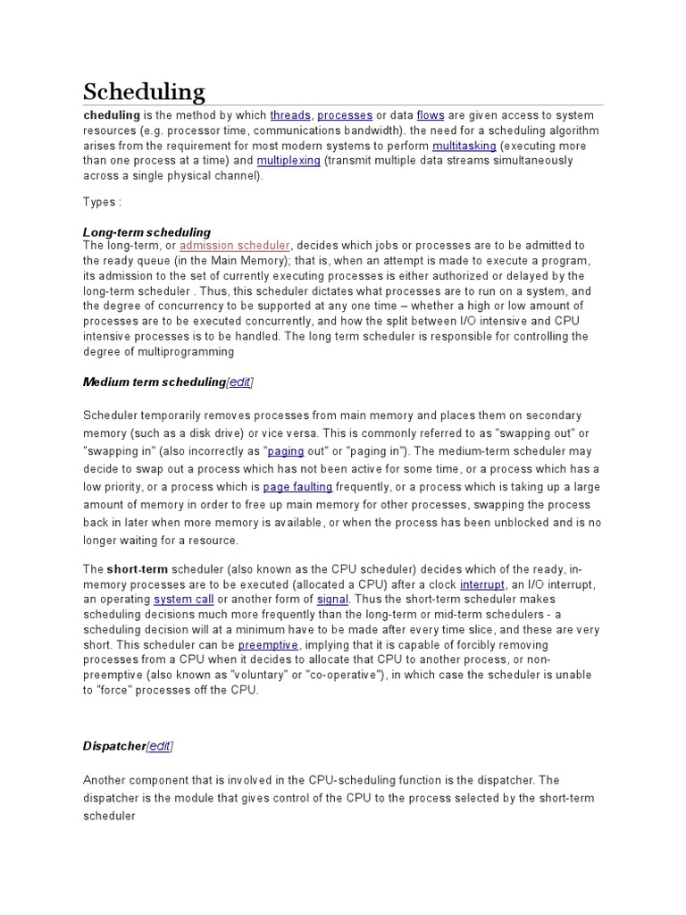Scheduling: Threads Processes Flows Multitasking Multiplexing | PDF | Scheduling (Computing ...