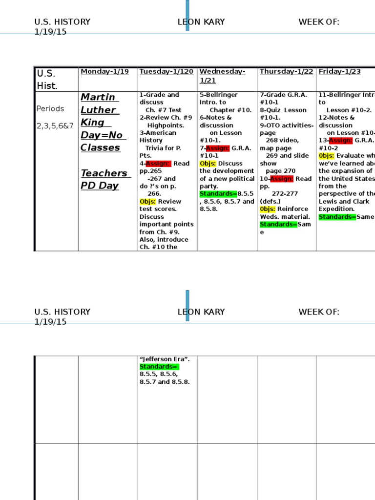 U.S. History Lesson Plans: Jan 2015 | PDF