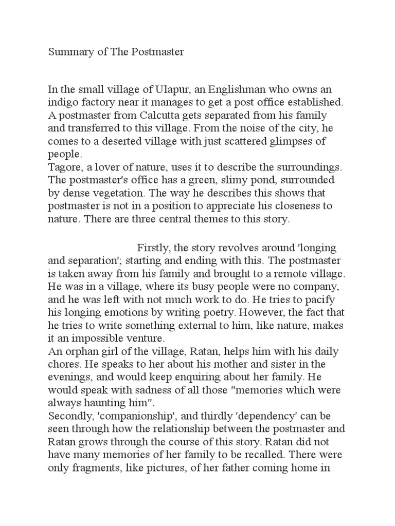 4.summary of The Postmaster