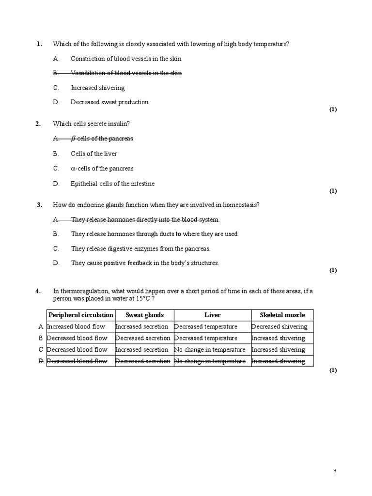 Homeostasis Q&A for Grade 12 Students | PDF | Homeostasis | Insulin