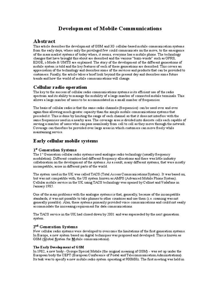 Development of Mobile Communications: Cellular Radio Operation | PDF ...