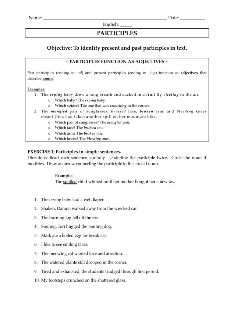 Participles. Multiple Practices | PDF | Phrase | Adjective