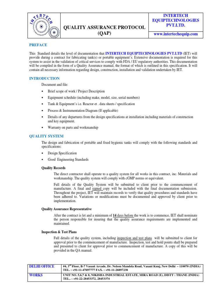Qap | PDF | Specification (Technical Standard) | Quality Assurance